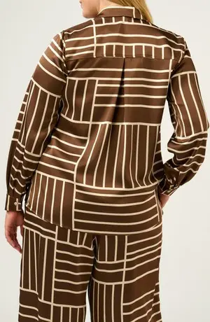 ESTELLE Geometric Striped Button-up Shirt - Cedar/cream