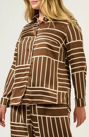 ESTELLE Geometric Striped Button-up Shirt - Cedar/cream