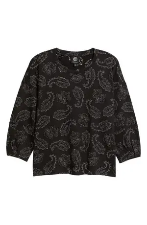 Bobeau Embroidered Puff Sleeve Top