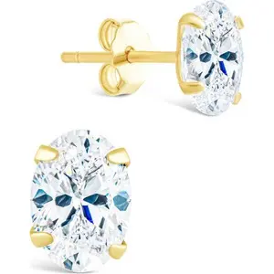 Sterling Forever Oval Cut Cubic Zirconia Stud Earrings - Gold