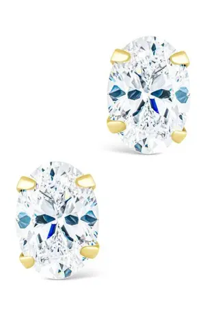 Sterling Forever Oval Cut Cubic Zirconia Stud Earrings - Gold