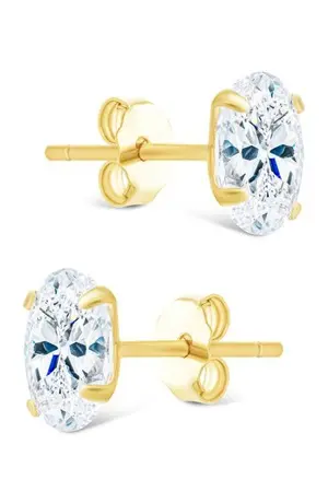 Sterling Forever Oval Cut Cubic Zirconia Stud Earrings - Gold