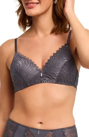 MONTELLE INTIMATES Nights Out Metallic Eyelash Lace Trim Wireless Bra - Magnet/silver