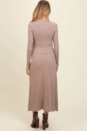 PINKBLUSH Ribbed Knit Side Slit Midi Dress
