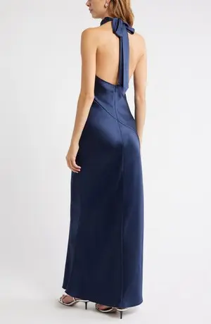 OPEN EDIT Sleeveless Satin Halter Maxi Dress - Navy Iris