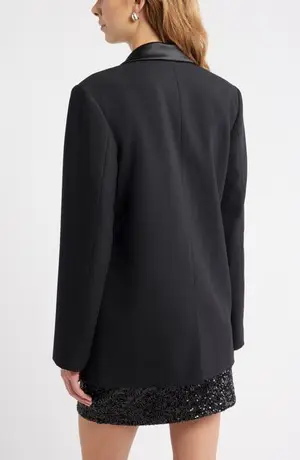 OPEN EDIT Double Breasted Blazer With Satin Trim