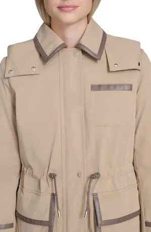 Cole Haan Hooded Water Resistant Insulated Raincoat - Sand