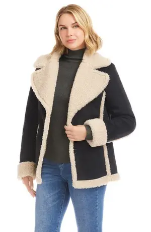 Karen Kane Faux Suede Jacket With Faux Shearling Trim