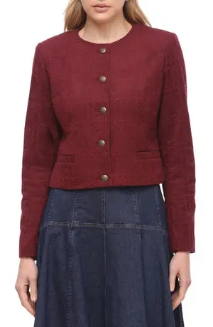Bagatelle Faux Suede Cropped Jacket - Berry