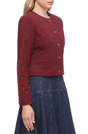 Bagatelle Faux Suede Cropped Jacket - Berry