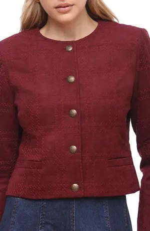 Bagatelle Faux Suede Cropped Jacket - Berry