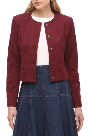 Bagatelle Faux Suede Cropped Jacket - Berry