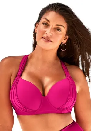 SWIMSUITS FOR ALL Bra Sized Drape Front Underwire Bikini Top Fruit Punch