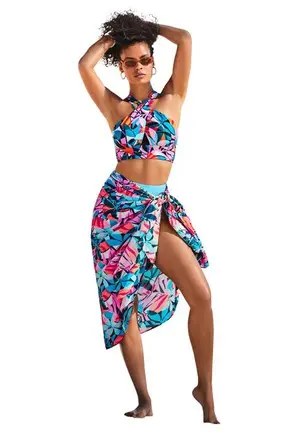 SWIMSUITS FOR ALL Lightweight Adjustable Sarong Wrap Skirt Cover Up - Rio Tropical