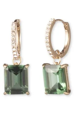 Ralph Lauren Crystal Drop Huggie Hoop Earrings - Green