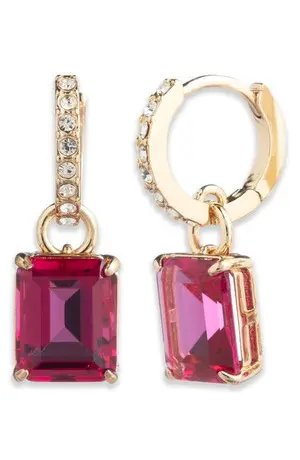 Ralph Lauren Crystal Drop Huggie Hoop Earrings - Pink