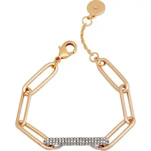 Vince Camuto Paper Clip Link Bracelet With Pave Bar - 14k Gold Plated