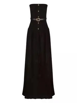 SELF-PORTRAIT Bandeau Belted Knit Maxi Dress - Black