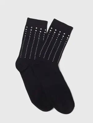 Maje Cotton Socks With Rhinestone Detail - Black