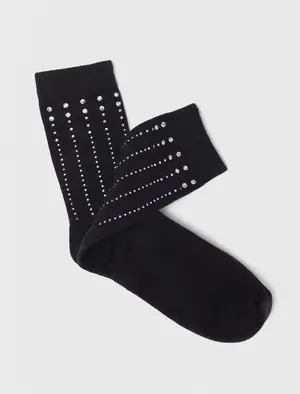 Maje Cotton Socks With Rhinestone Detail - Black
