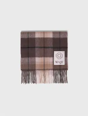 Maje Woman's Wool Wool Check Scarf - Big Brown Check
