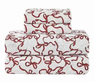 TRULY SOFT Ribbon And Bows Queen Flannel Sheet Set