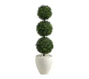 NEARLY NATURAL 3.5' Boxwood Triple Ball Topiary - One-color