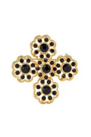 KENNETH JAY LANE Jet Flower Cluster Pin - Gold