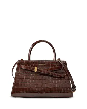 Veronica Beard Croc Embossed Leather Satchel - Chestnut