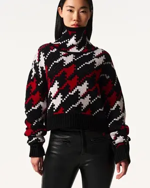 Perfect Moment Merino Wool Turtleneck Sweater - Houndstooth