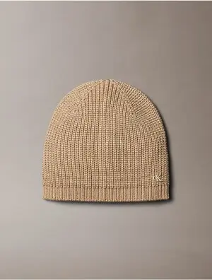 Calvin Klein Metallic Knit Beanie - Timeless Camel