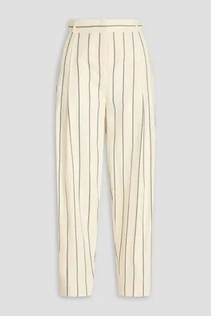 Zimmermann Pleated Pinstriped Tapered Linen-blend Pants