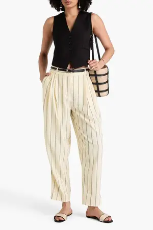 Zimmermann Pleated Pinstriped Tapered Linen-blend Pants