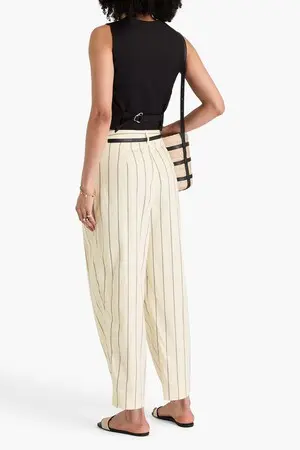 Zimmermann Pleated Pinstriped Tapered Linen-blend Pants