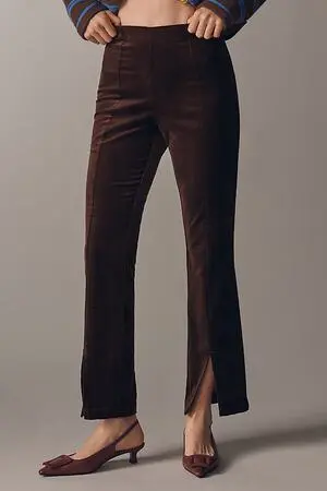 Maeve High-rise Split-front Velvet Skinny Pants - Fudgie Brownie