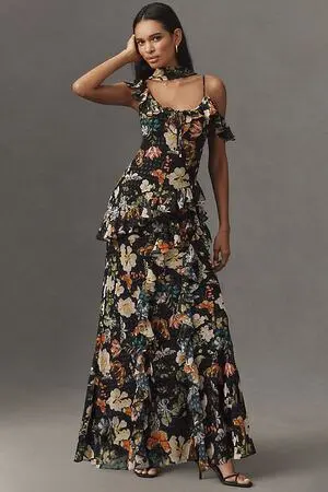 Bhldn Ruffled Off-shoulder Scoop-neck Maxi Dress