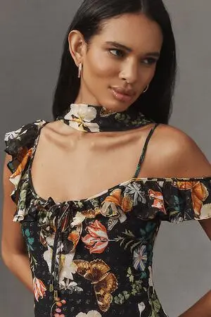 Bhldn Ruffled Off-shoulder Scoop-neck Maxi Dress
