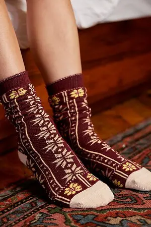 Free People Nearly Nordic Crew Socks - Burgundy
