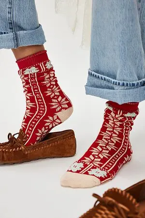 Free People Nearly Nordic Crew Socks - Red