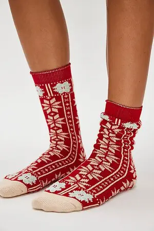 Free People Nearly Nordic Crew Socks - Red