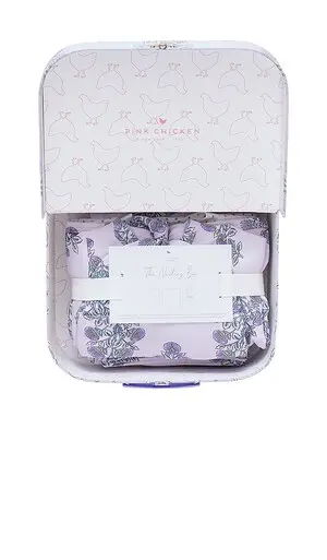 Pink Chicken Nesting Box Baby Take Home Set - Lavender Bouquet Floral Block Print