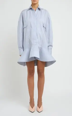 Stella McCartney Peplum Cotton Shirt Dress - Light Blue