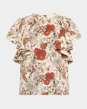ULLA JOHNSON Lena Silk Flutter-Sleeve Blouse