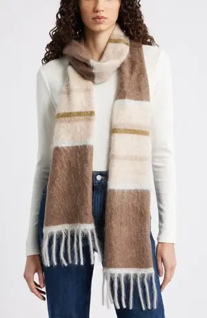 Nordstrom Brushed Cashmere Scarf - Brown Stripe