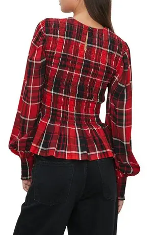 NEXT Plaid Smocked Peplum Top