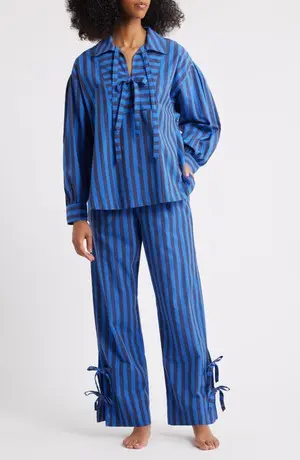 DAMSON MADDER Floki Stripe Organic Cotton Pajamas - Blue