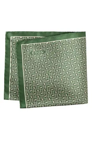 Eton Paisley Petal Grid Silk Pocket Square Medium Green