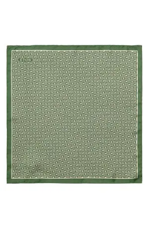 Eton Paisley Petal Grid Silk Pocket Square - Medium Green