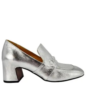 MADISON MAISON Leather Loafer With Hidden Bit Heel - Silver