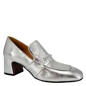 MADISON MAISON Leather Loafer With Hidden Bit Heel - Silver